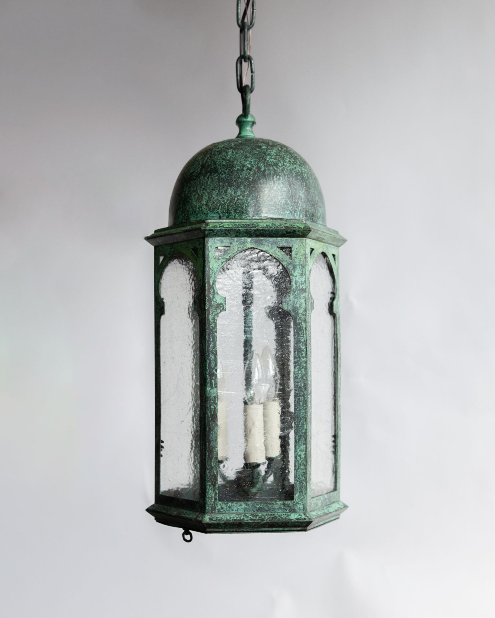 Hexagonal Verdigris Copper Lantern with Seeded Glass | Vintage ...
