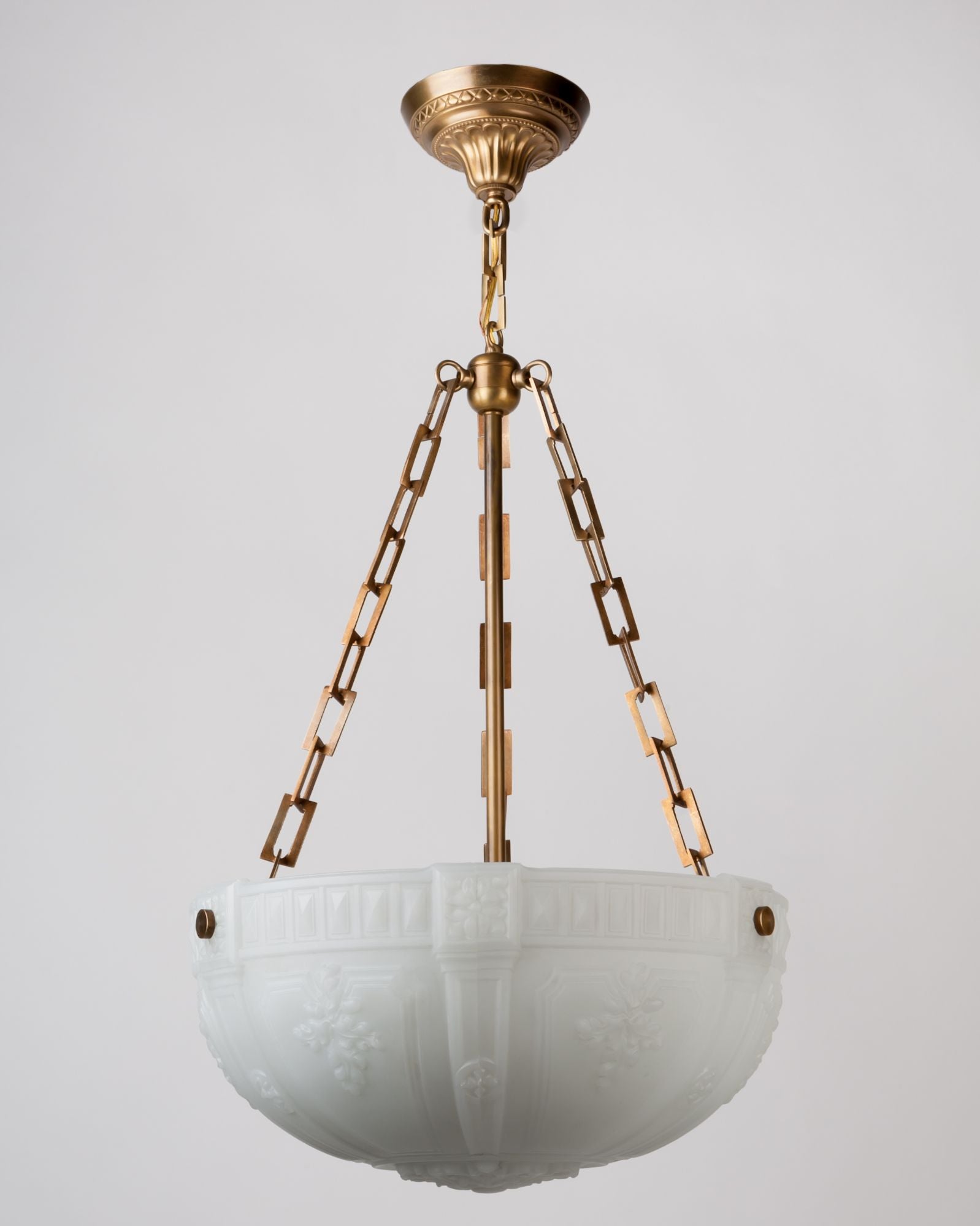 Inverted Dome Chandelier with Foliate Opaline Glass | Vintage ...