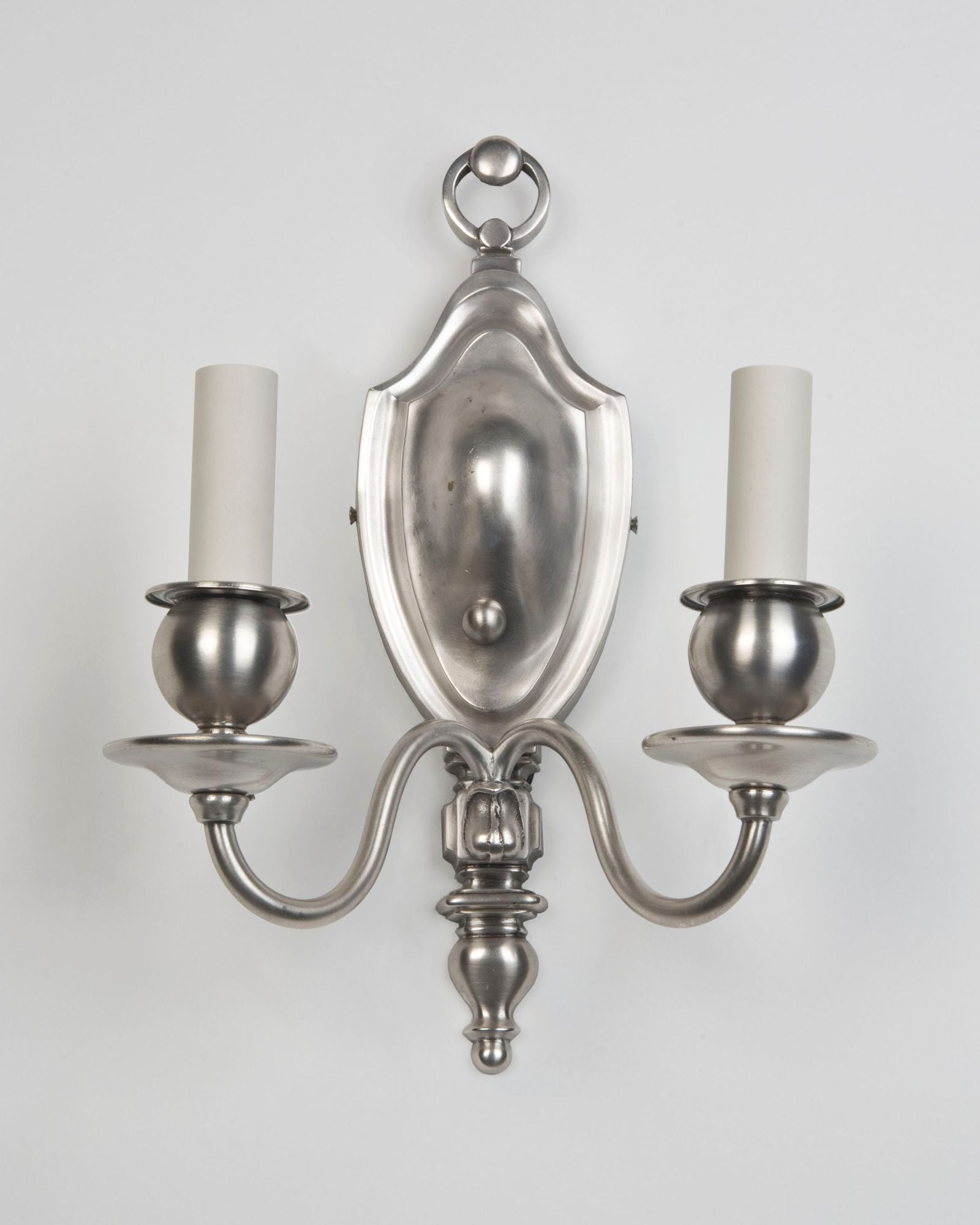 Silverplate Shield Form Sconces by Bradley and Hubbard | Vintage ...