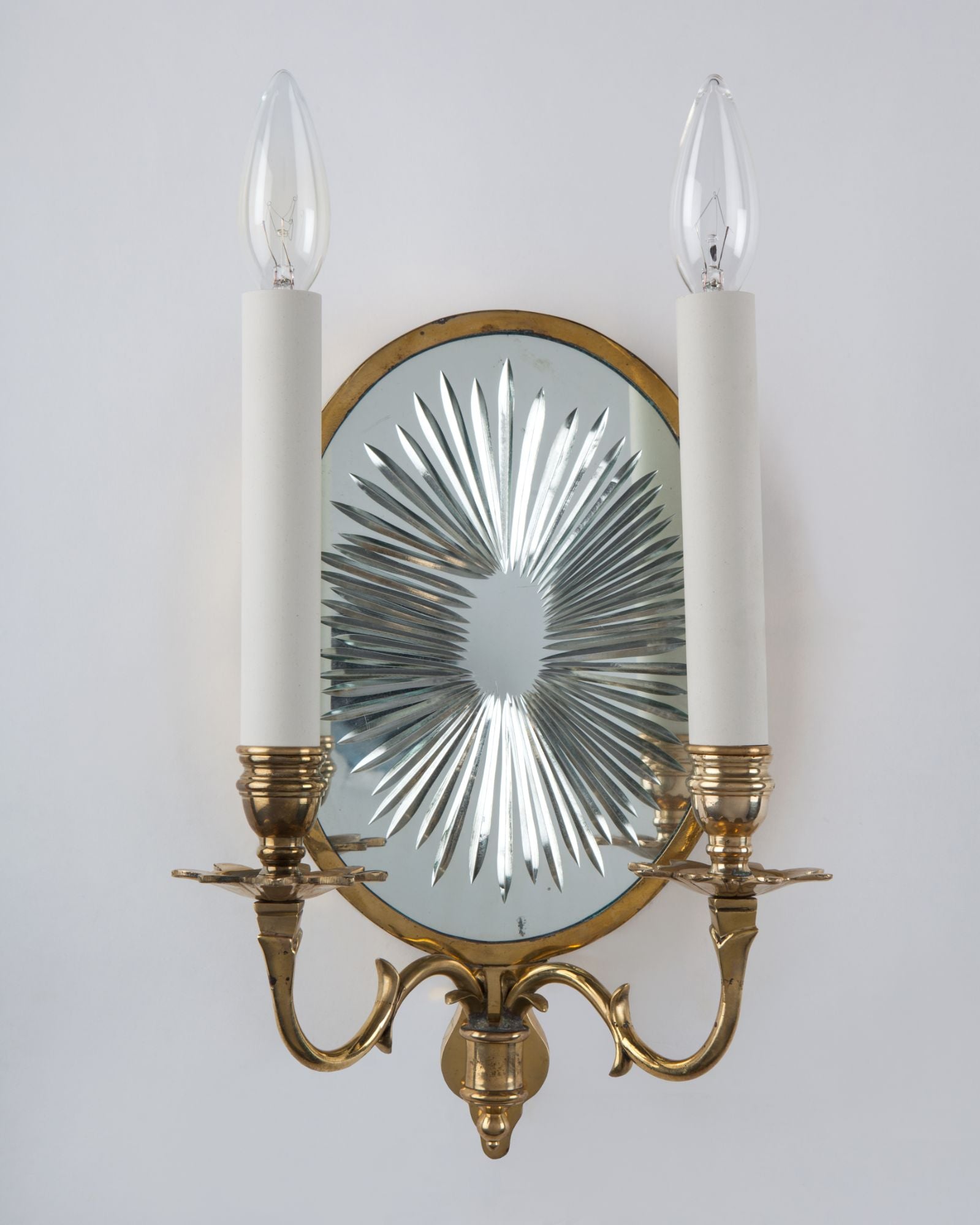 Two Arm Sconce with Oval Wheel Cut Mirrored Backplates | Vintage ...